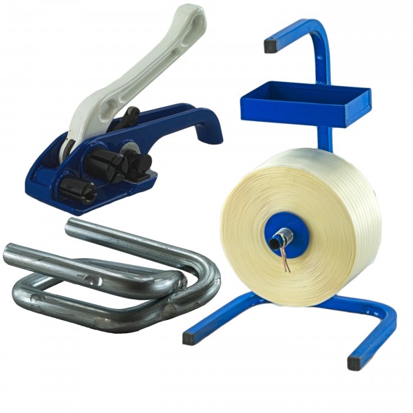 25 mm Textil Umreifung Set Umreifungsband Abroller Bandspanner Klemmen